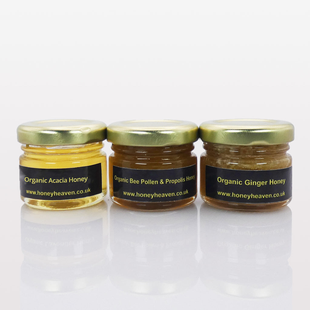 Pure Honey Gift Set Of 3 40g Min Jars With Serving Spoon